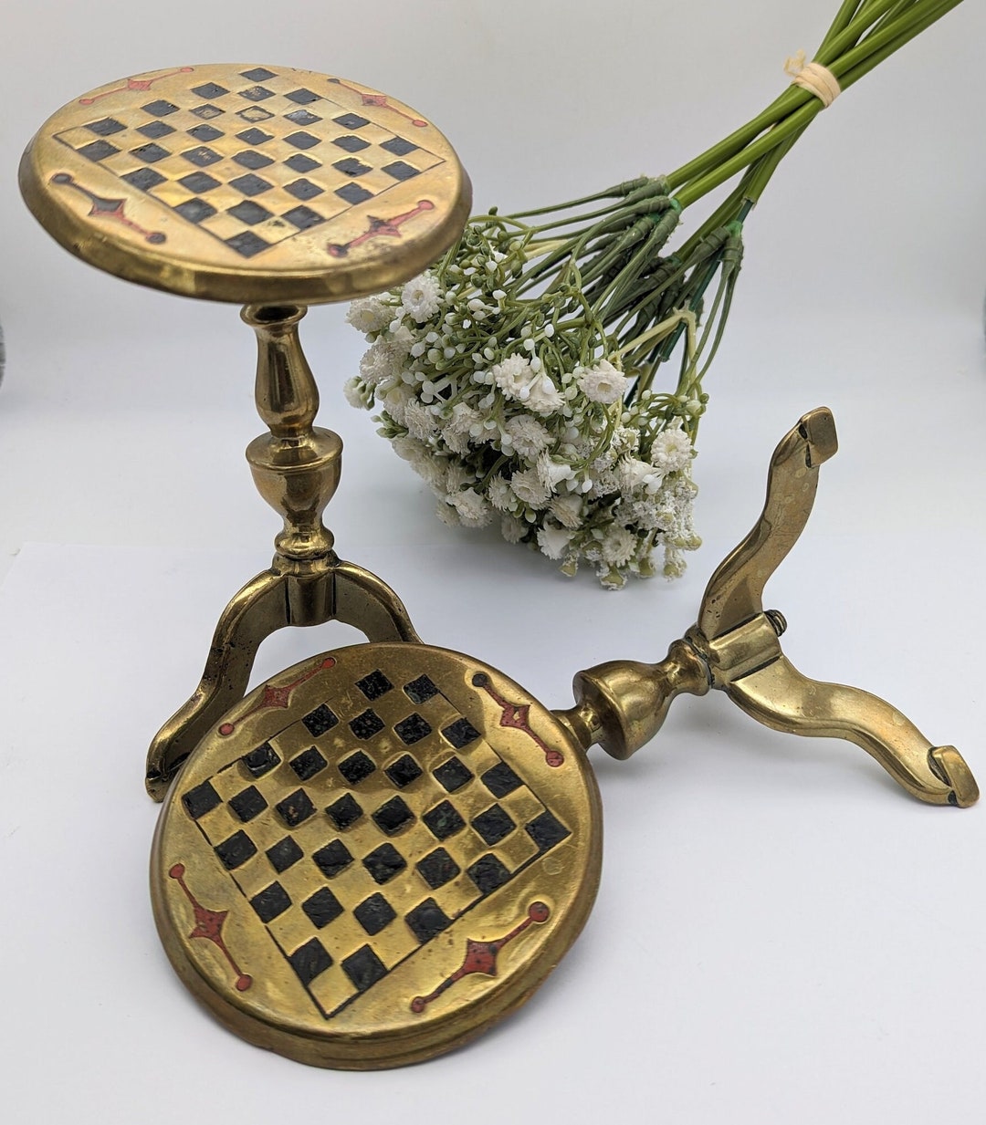 Antique Miniature Brass Chess Tables Tilting Tops Georgian / Victorian ...