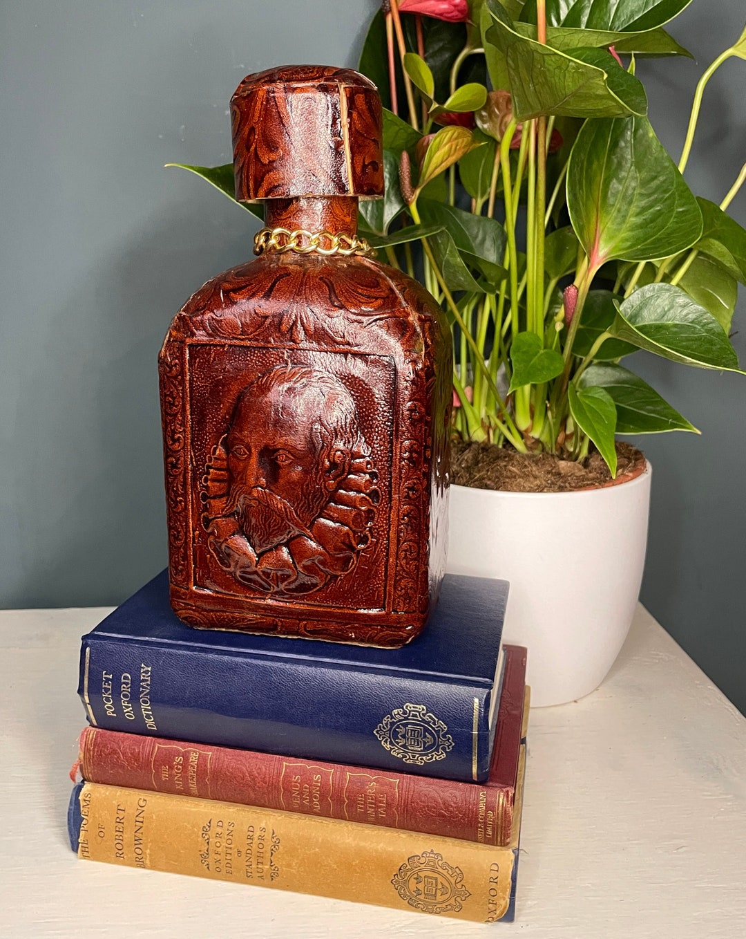 Vintage Leather Wrapped Glass Bottle With Cork Stopper Cervantes ...