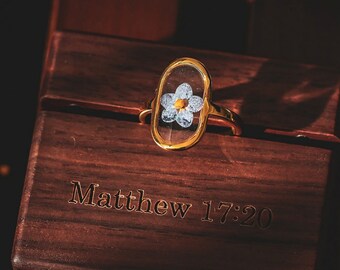 Forget Me Not Flower Mustard Seed Faith Ring, Move Mountains, Christian ...