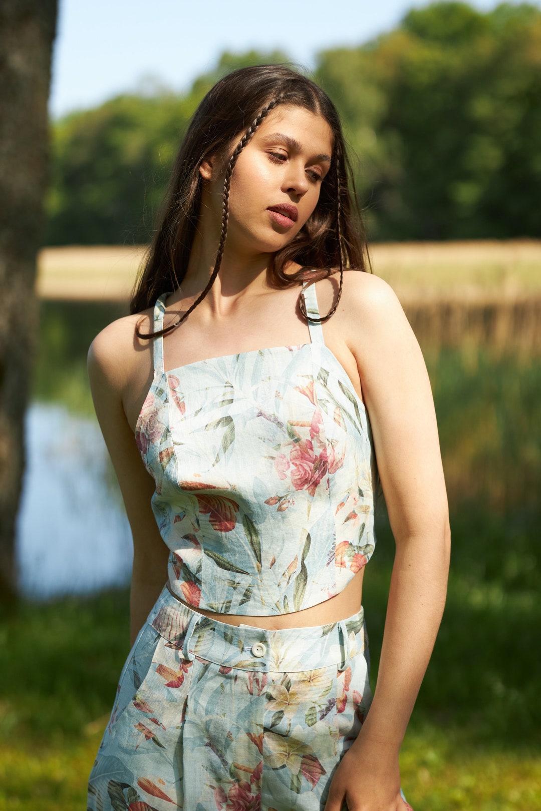 Linen Top Tie Back, Open Back Linen Top for Women, Linen Blouse, Square ...