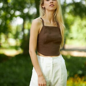 Linen Top Tie Back, Open Back Linen Top for Women, Linen Blouse, Square ...