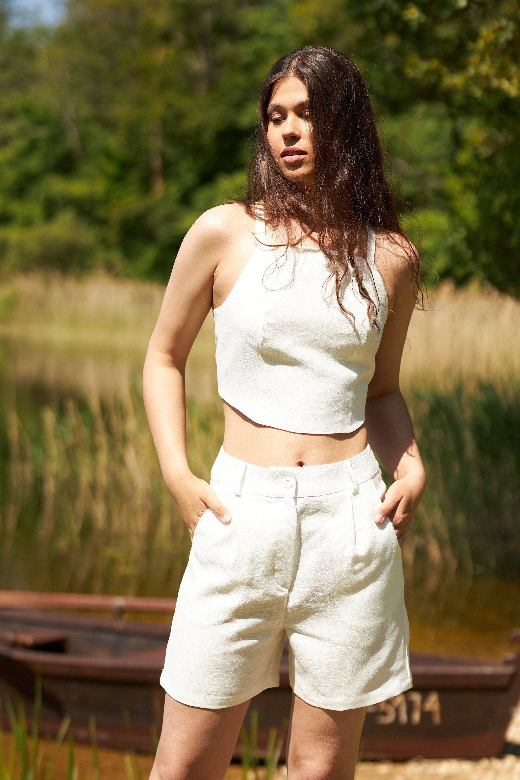 Linen Top Tie Back, Open Back Linen Top for Women, Linen Blouse, Square ...