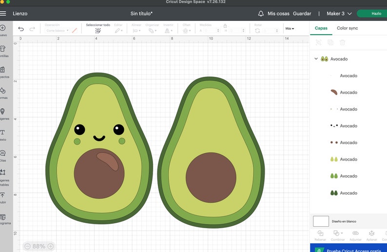 Aguacate Kawaii en capas SVG, archivo de corte de aguacate en capas ...