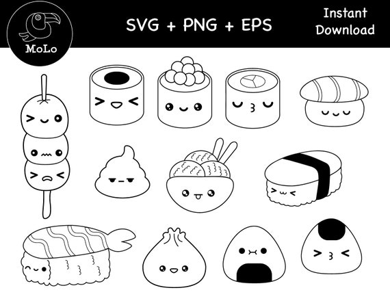 Sushi Kawaii Clipart Cute Sushi Bundle PNG EPS SVG Nigiri | Etsy