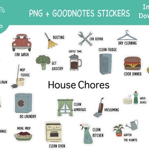House Chores Stickers, Png, Goodnotes Precropped, Hand Drawn Retro ...