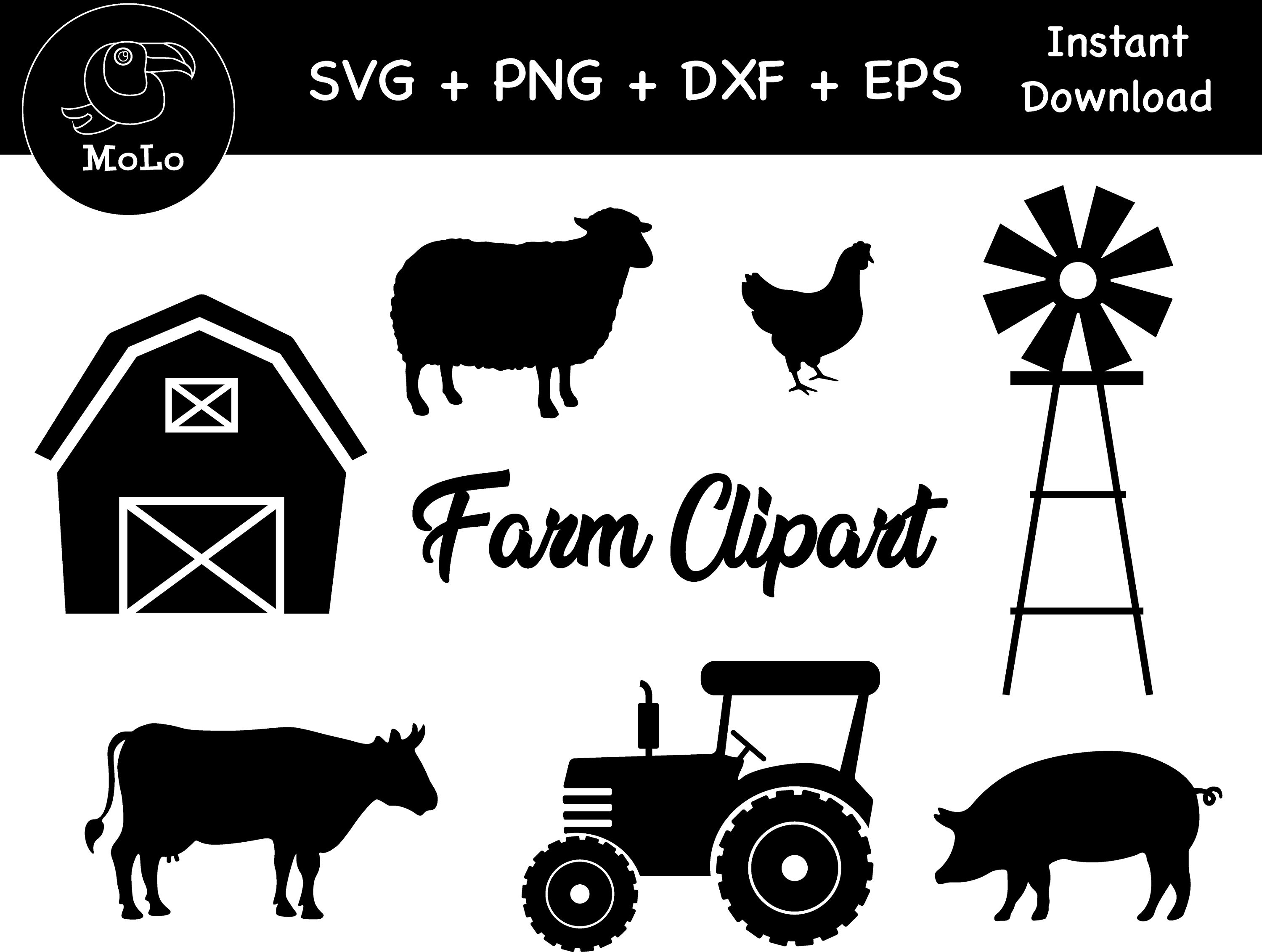 Farm Clipart Svg Cow Pig Windmill PNG DXF Silhouette - Etsy Ireland