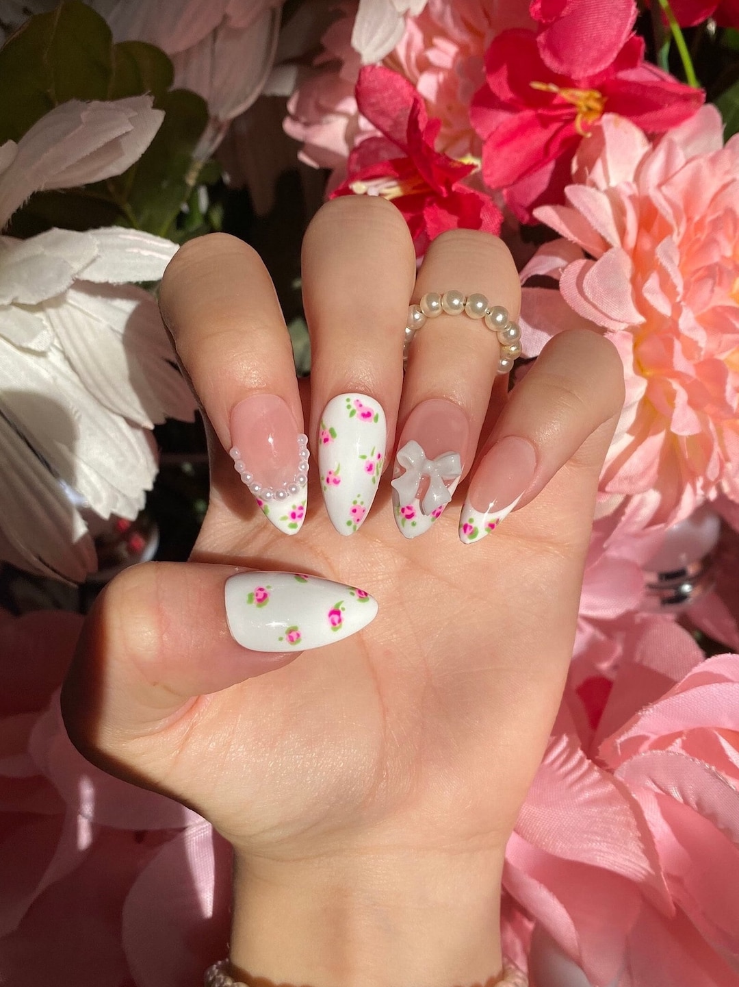 Coquette Floral Nails - Etsy