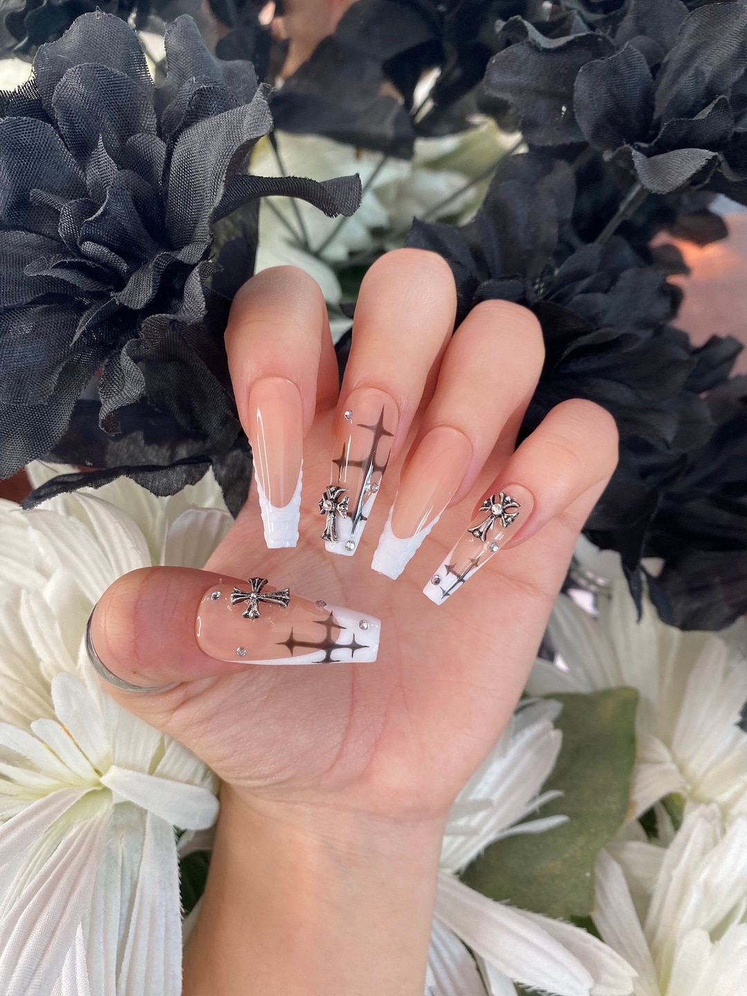 Y2k Grunge Cross Nails - Etsy