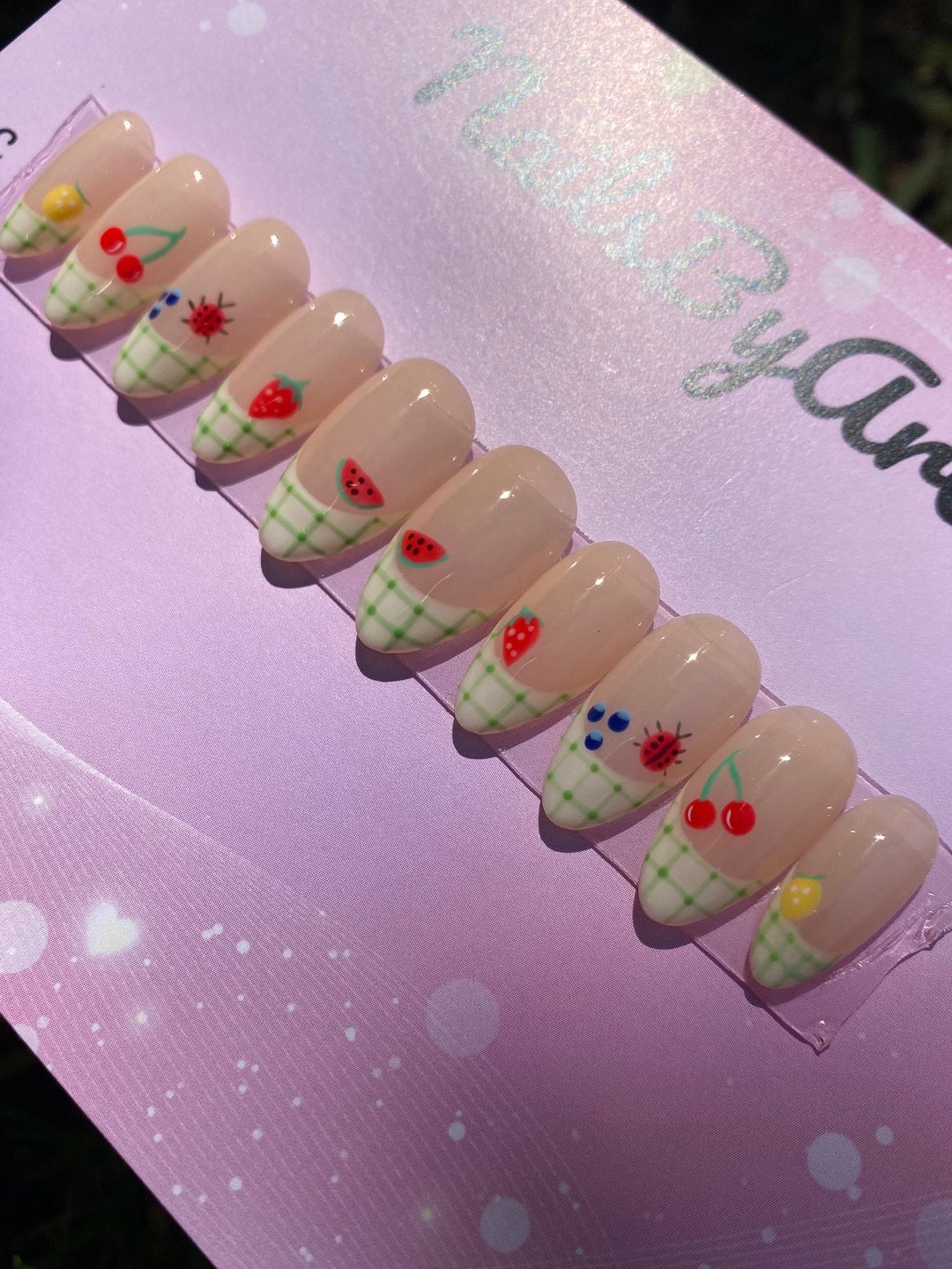 Fruit Picnic Press on Nails: Handmade Gel Nail Set - Etsy
