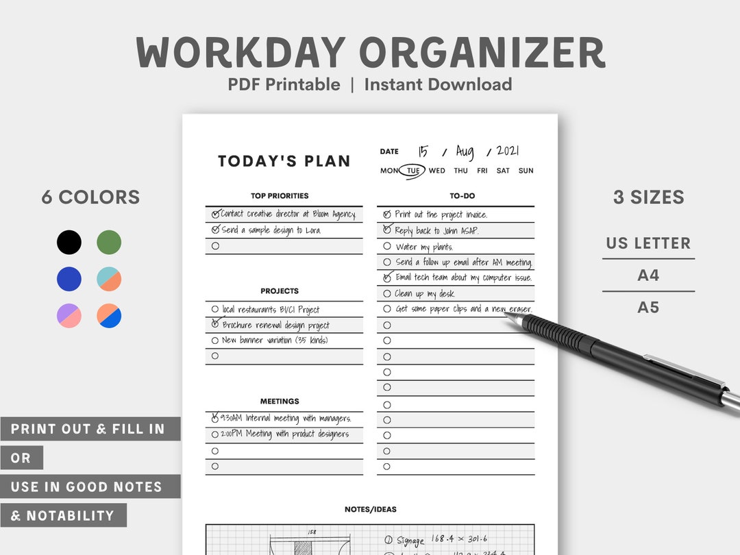 To Do List for Workday Printable, Daily Planner for Work, Work From ...