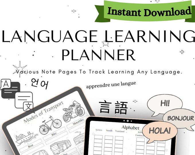 Printable Language Learning Planner, Foreign Language, Digital Learning ...