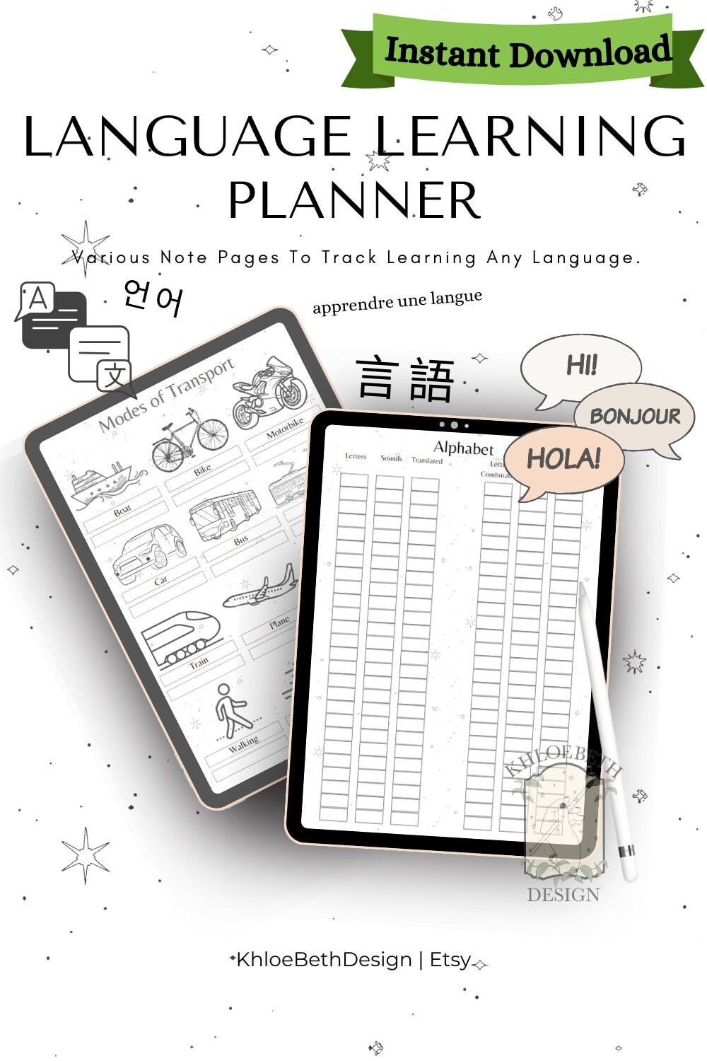 Printable Language Learning Planner, Foreign Language, Digital Learning ...