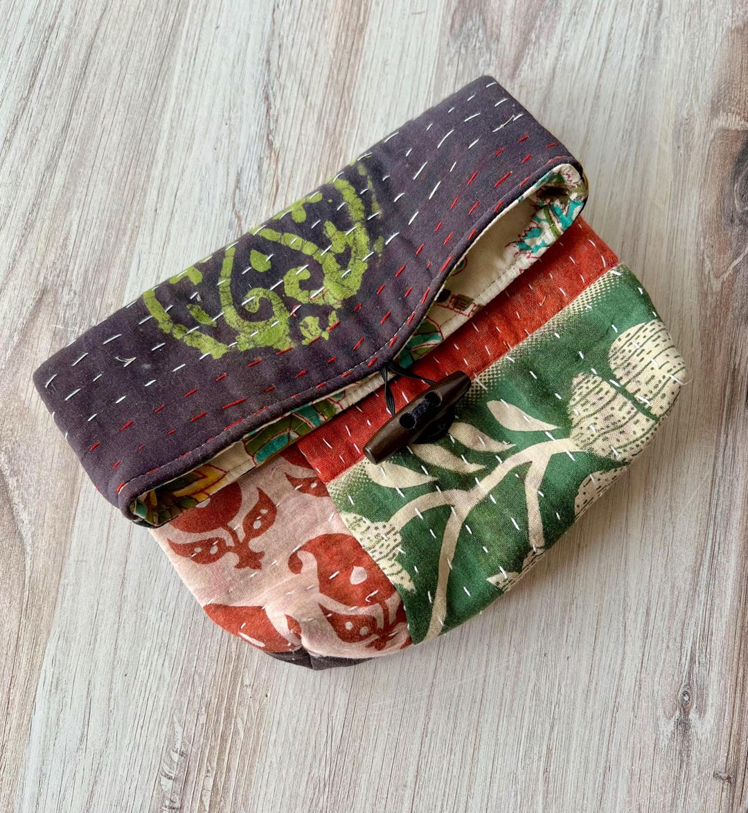 Fold Over Pouch Kantha Foldover Pouch, Kantha Gift Kantha Make up Bag ...