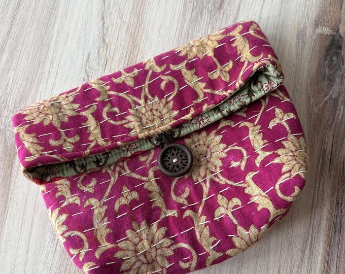 Fold Over Pouch - Kantha Foldover Pouch, Kantha Gift - Kantha - Make up ...