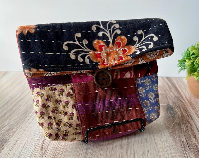 Fold Over Pouch Kantha Foldover Pouch, Kantha Gift Kantha Make up Bag ...