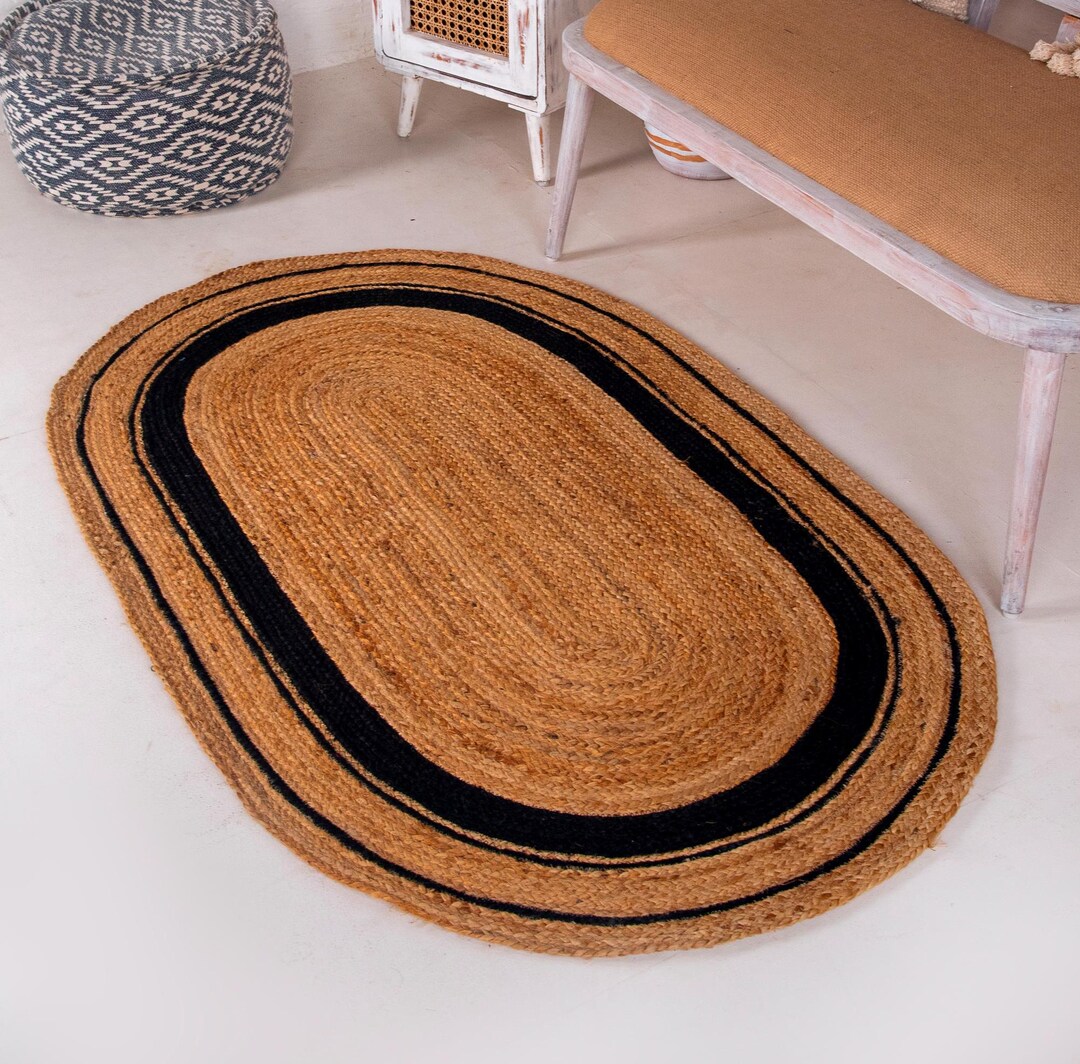 Oval Rug Hand Braided Rug Decorative Area Rugs Vintage Indian Jute Area ...