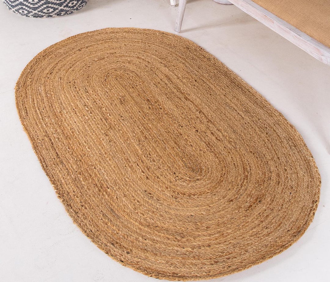 Oval Braided Jute Rug Indian Oval Jute Rug Handmade Rug Eco Friendly ...