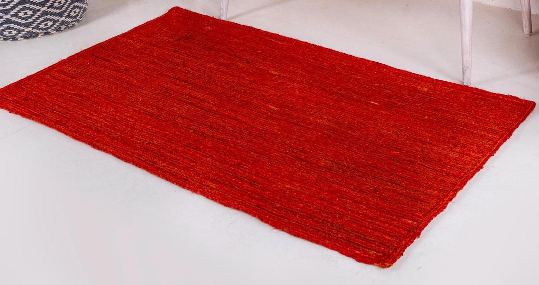 Jute Rug, Natural Jute Fibers Living Room Rug With Red Color, Dining ...