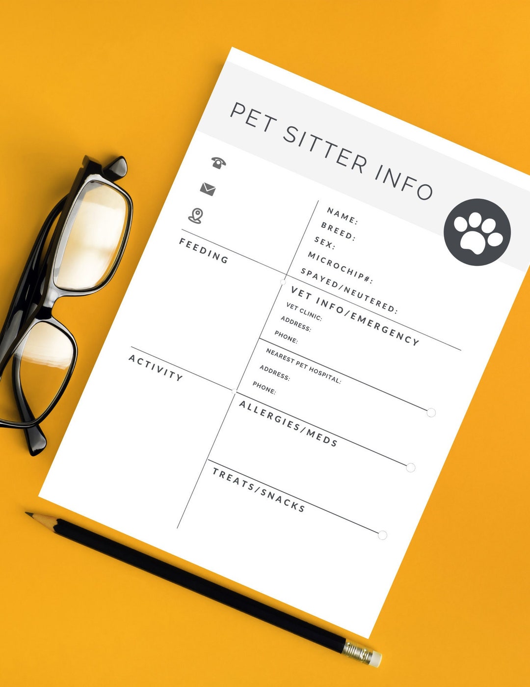 Pet Sitter Info Printable | Caretaker Emergency Sheet | Vet Guide | Dog ...