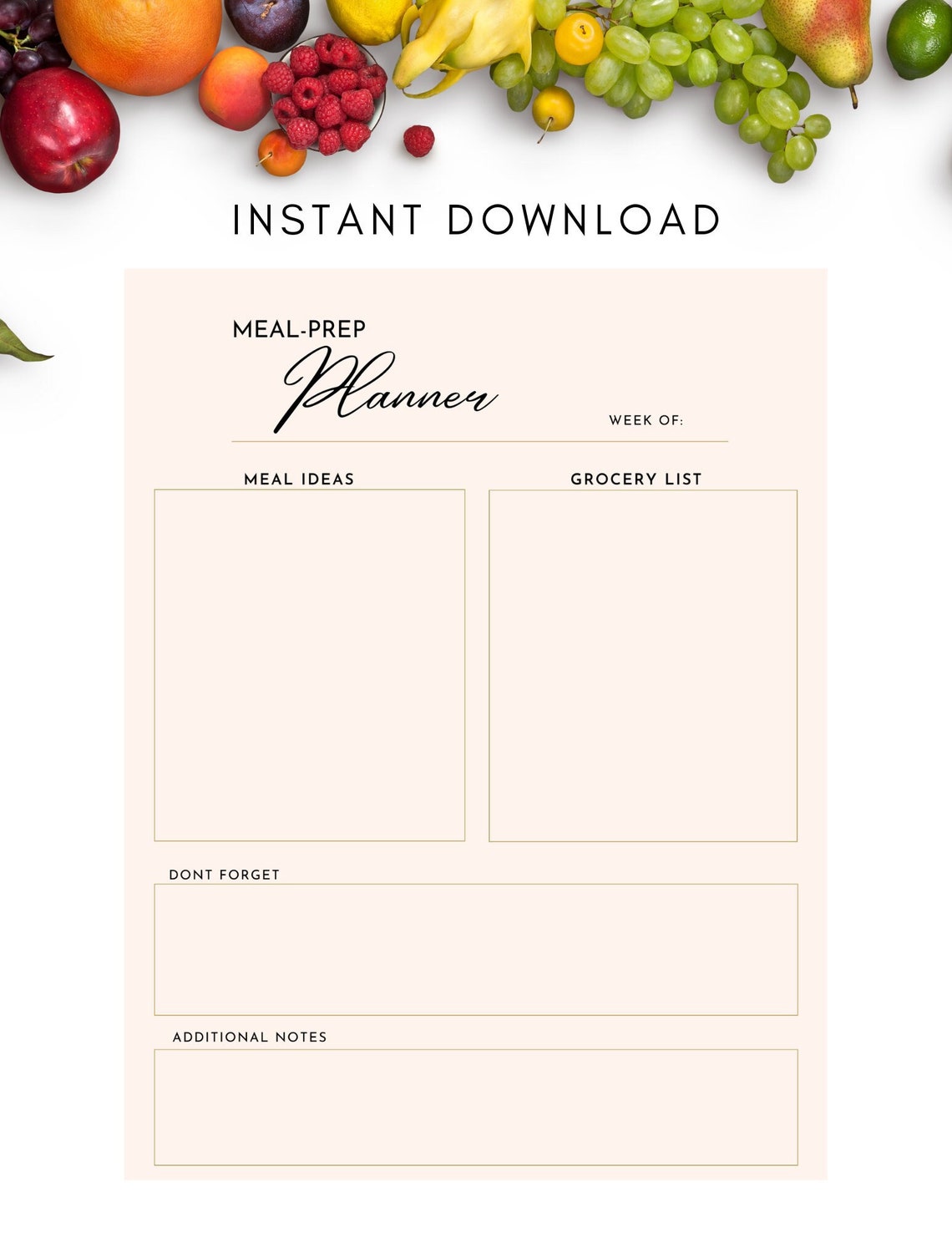 Meal Prep Planner Printable PDF Instant Download Grocery List Meal Ideas Shopping Checklist Plan ...