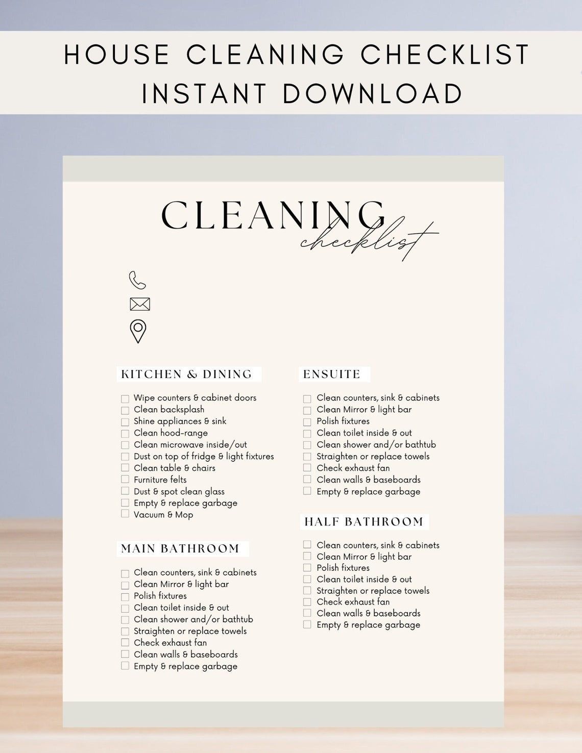House Cleaning Checklist Printable | Instant Download | Housekeeping ...