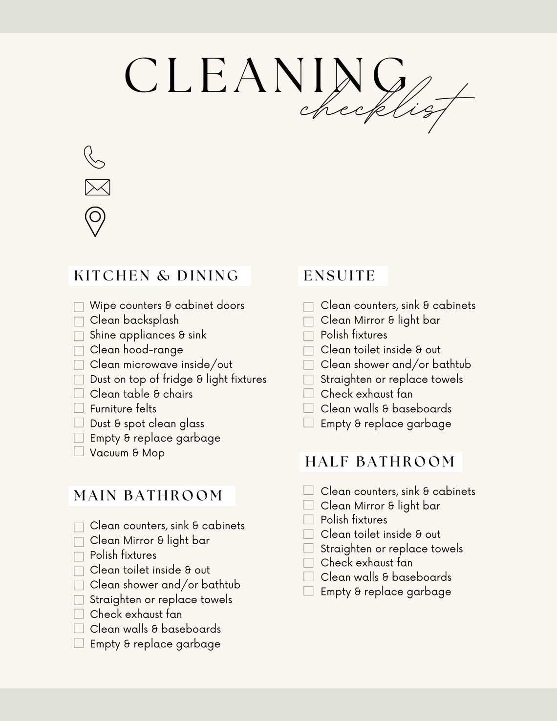 House Cleaning Checklist Printable | Instant Download | Housekeeping ...