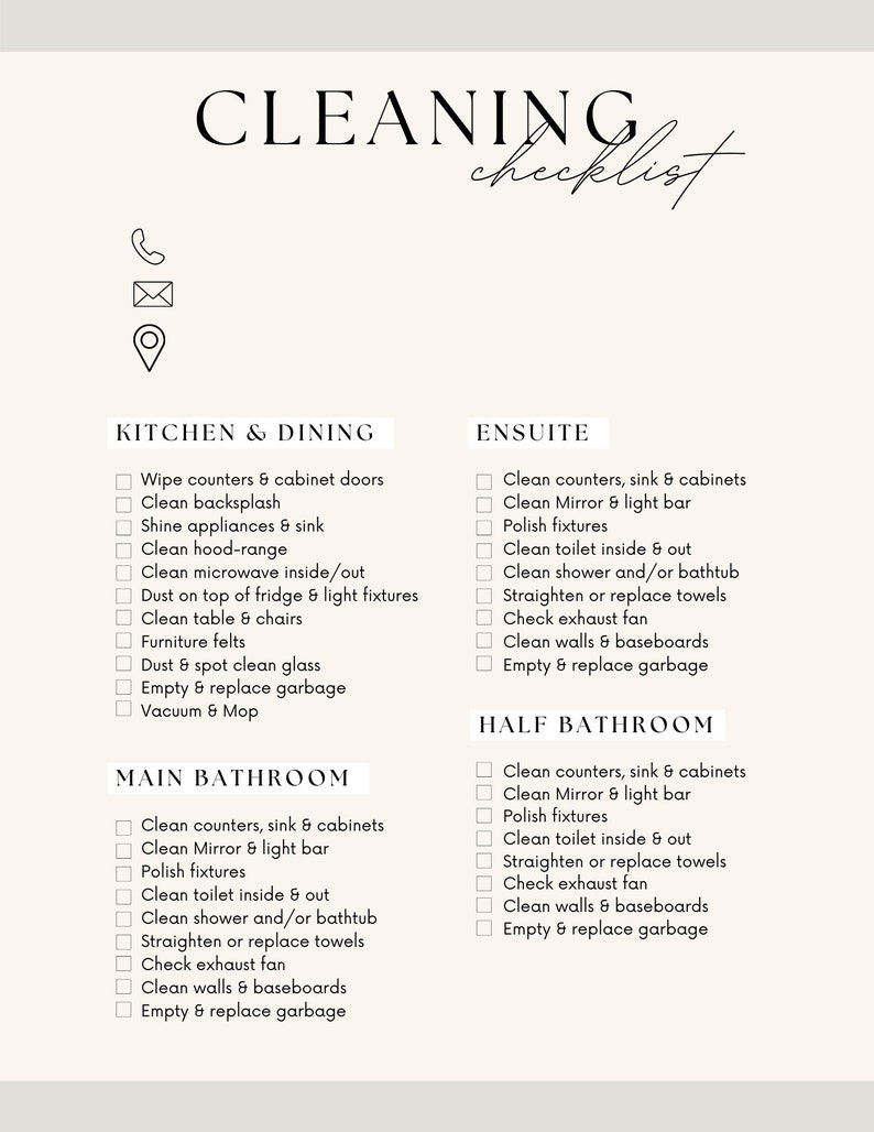 House Cleaning Checklist Printable | Instant Download | Housekeeping ...