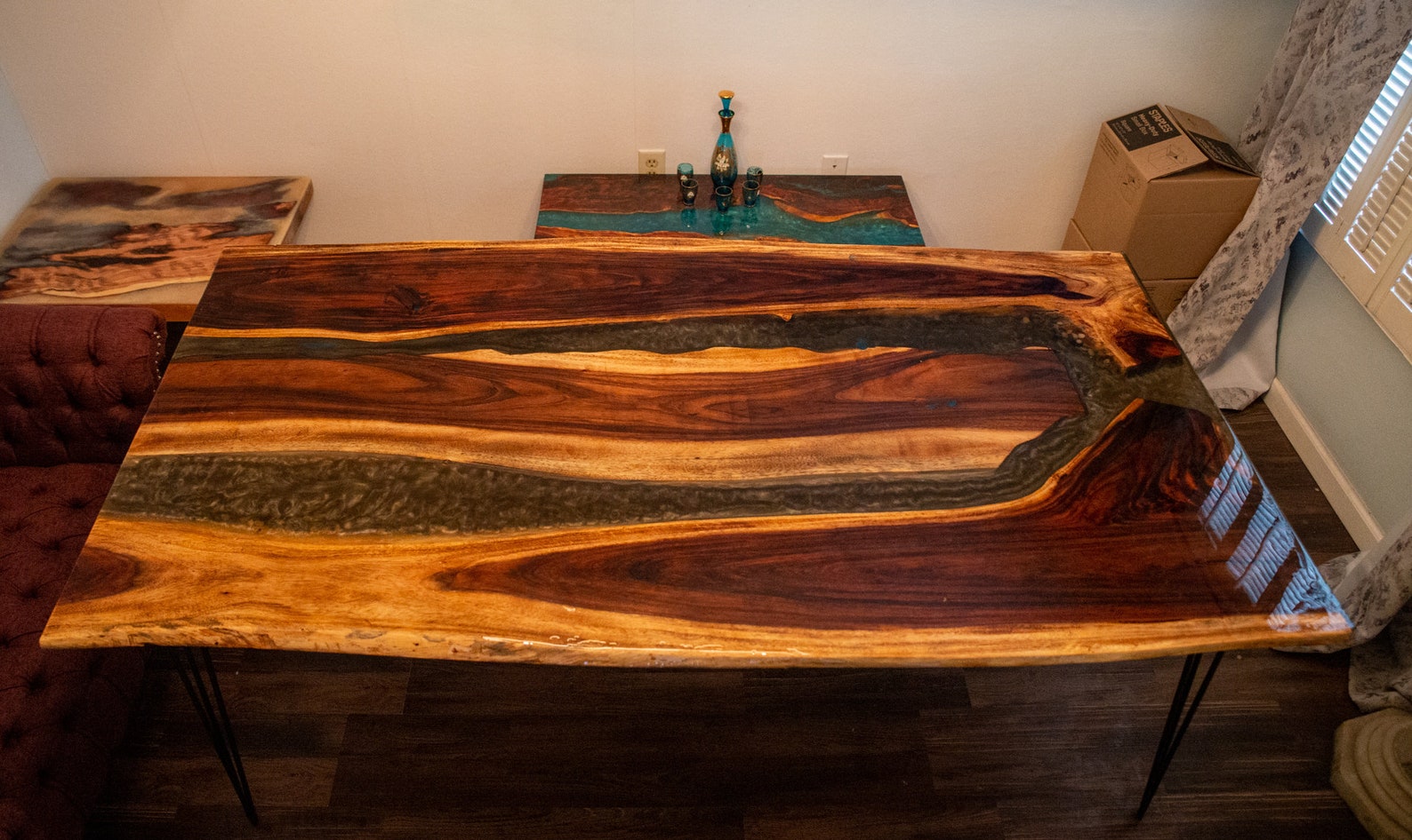 Dining Room Table Monkey Pod Wood Resin Art - Etsy