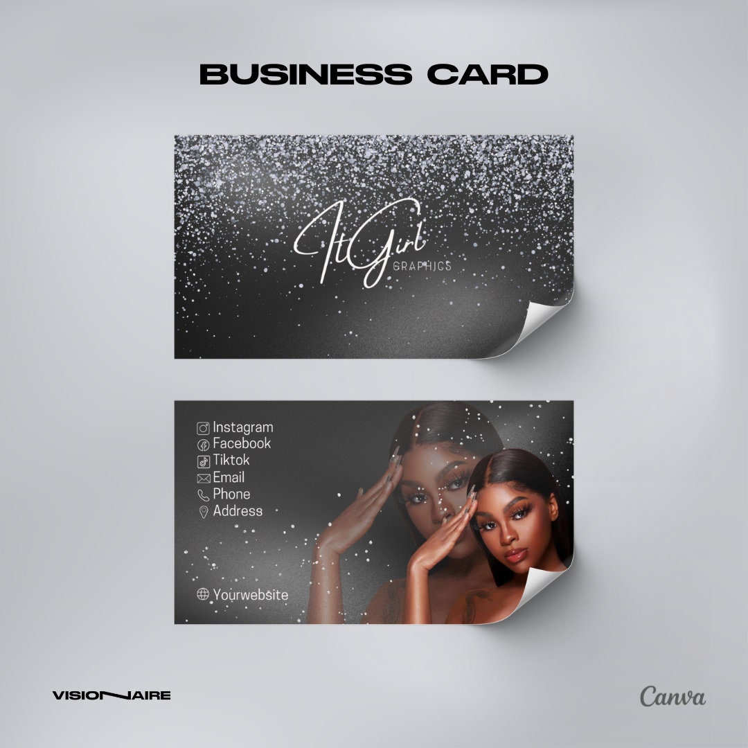 Editable Black Silver Business Card - Silver Sparkle Business Card ...