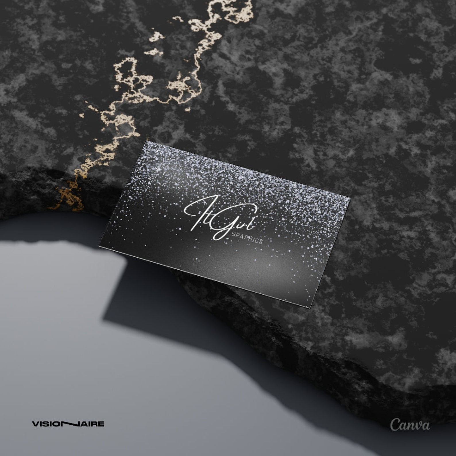 Editable Black Silver Business Card - Silver Sparkle Business Card ...