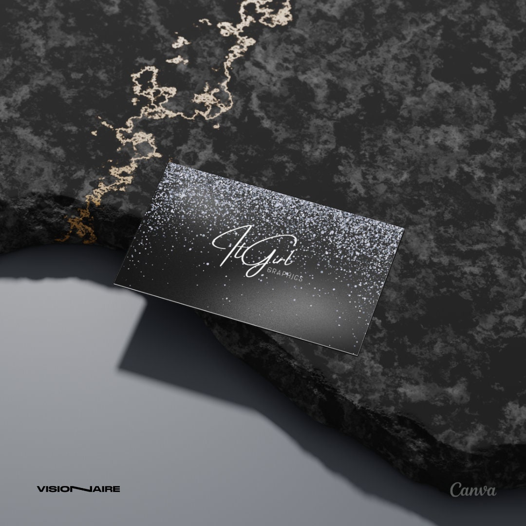 Editable Black Silver Business Card - Silver Sparkle Business Card ...