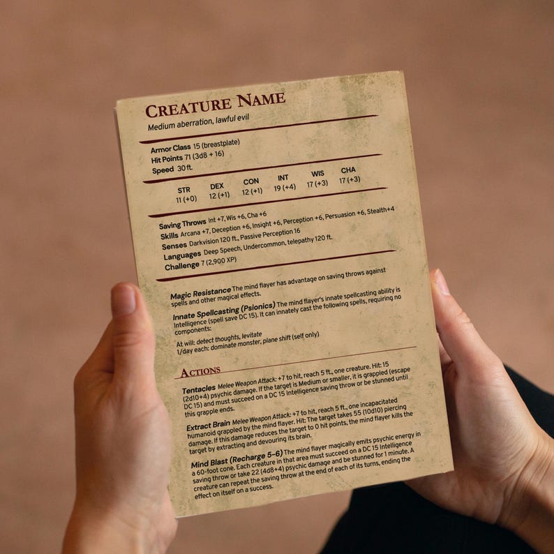 D&D Monster Stat Block Template | Canva Editable Creature Sheet ...