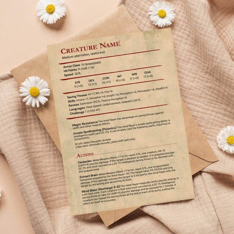 D&d Stat Cards - Etsy