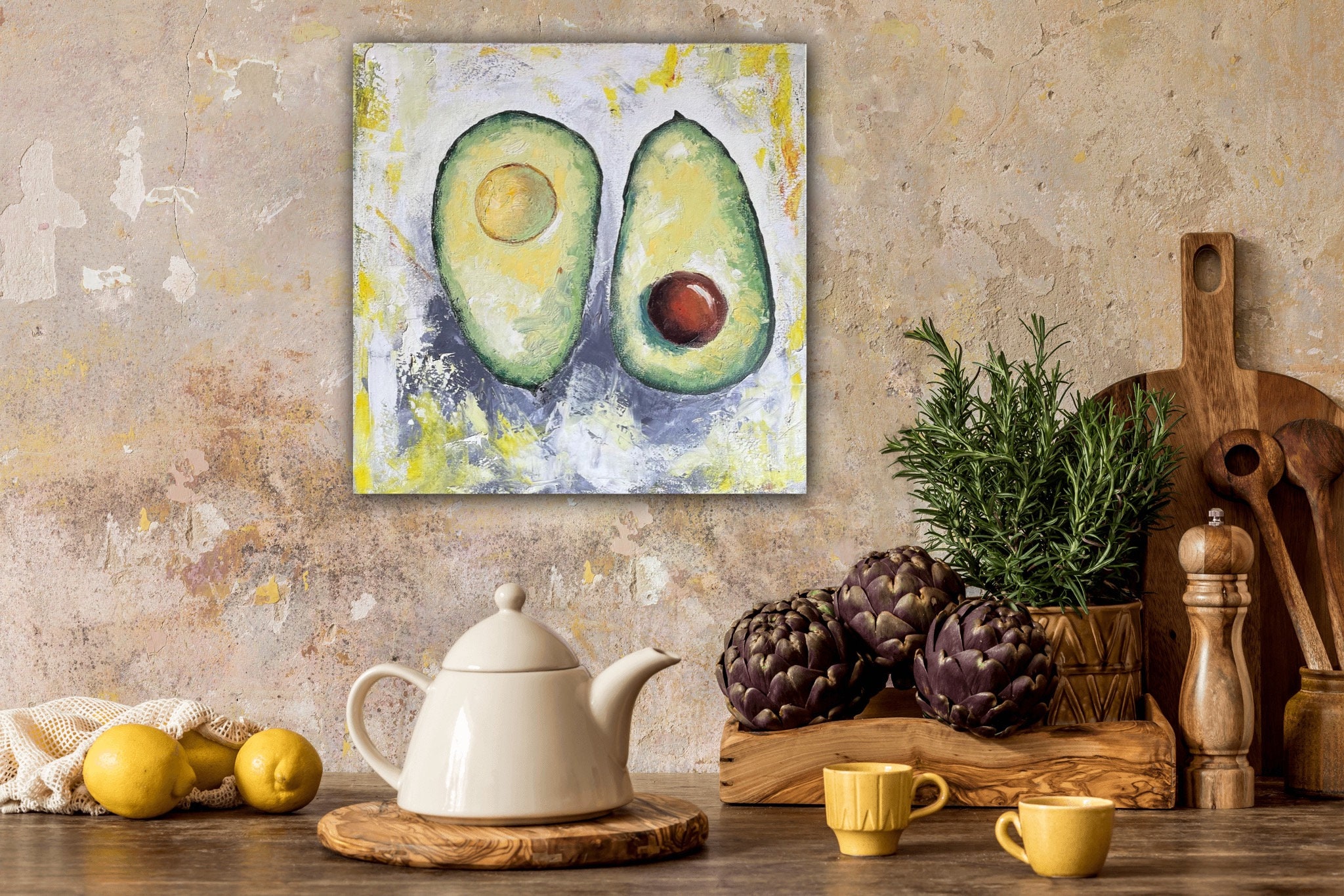 Avocado Painting Kitchen Wall Decor Farmhouse Wall Decor - Etsy