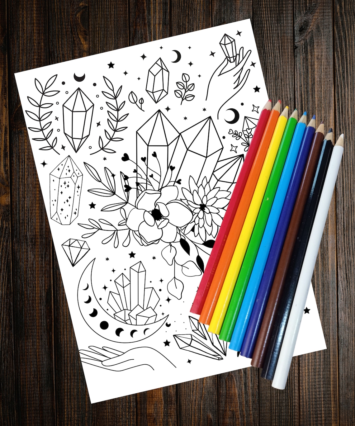 Crystals Magic Printable Coloring Page, Witchy Coloring Page, Printable ...