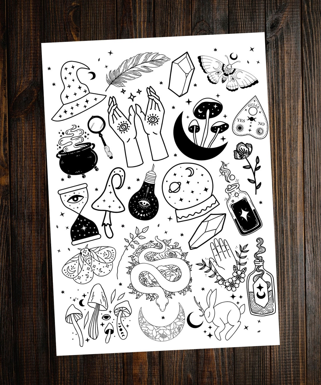 Magic Witchy Printable Coloring Page, Witchy Coloring Page, Printable ...