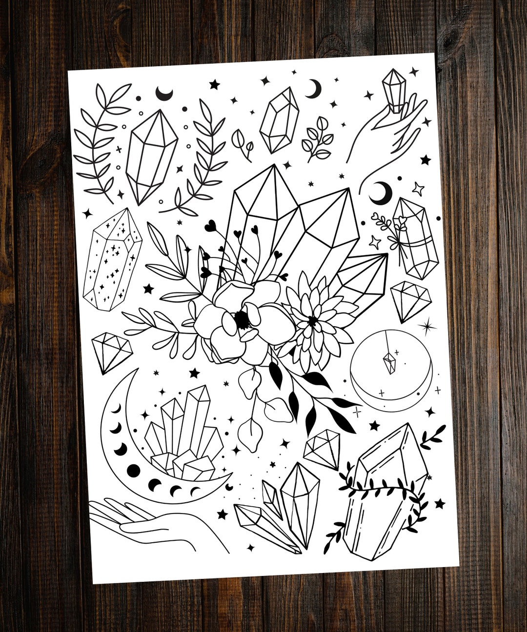 Crystals Magic Printable Coloring Page, Witchy Coloring Page, Printable ...