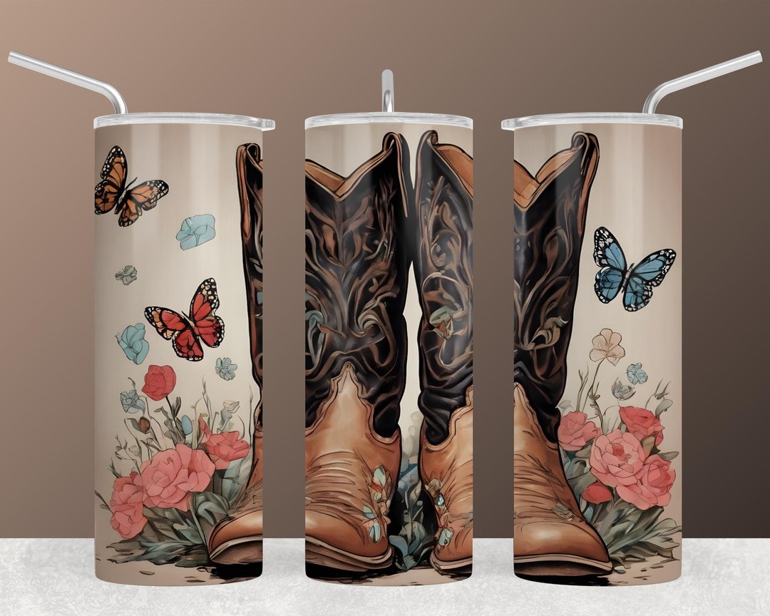 A Pair of Cowboy Boots With Butterflies, Butterflies Boots Butterfly ...
