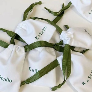 100pcs Custom Logo Cotton Canvas Drawstring Bag With Grosgrain Ribbon ...