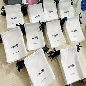 100pcs Custom Logo Cotton Canvas Drawstring Bag With Grosgrain Ribbon ...
