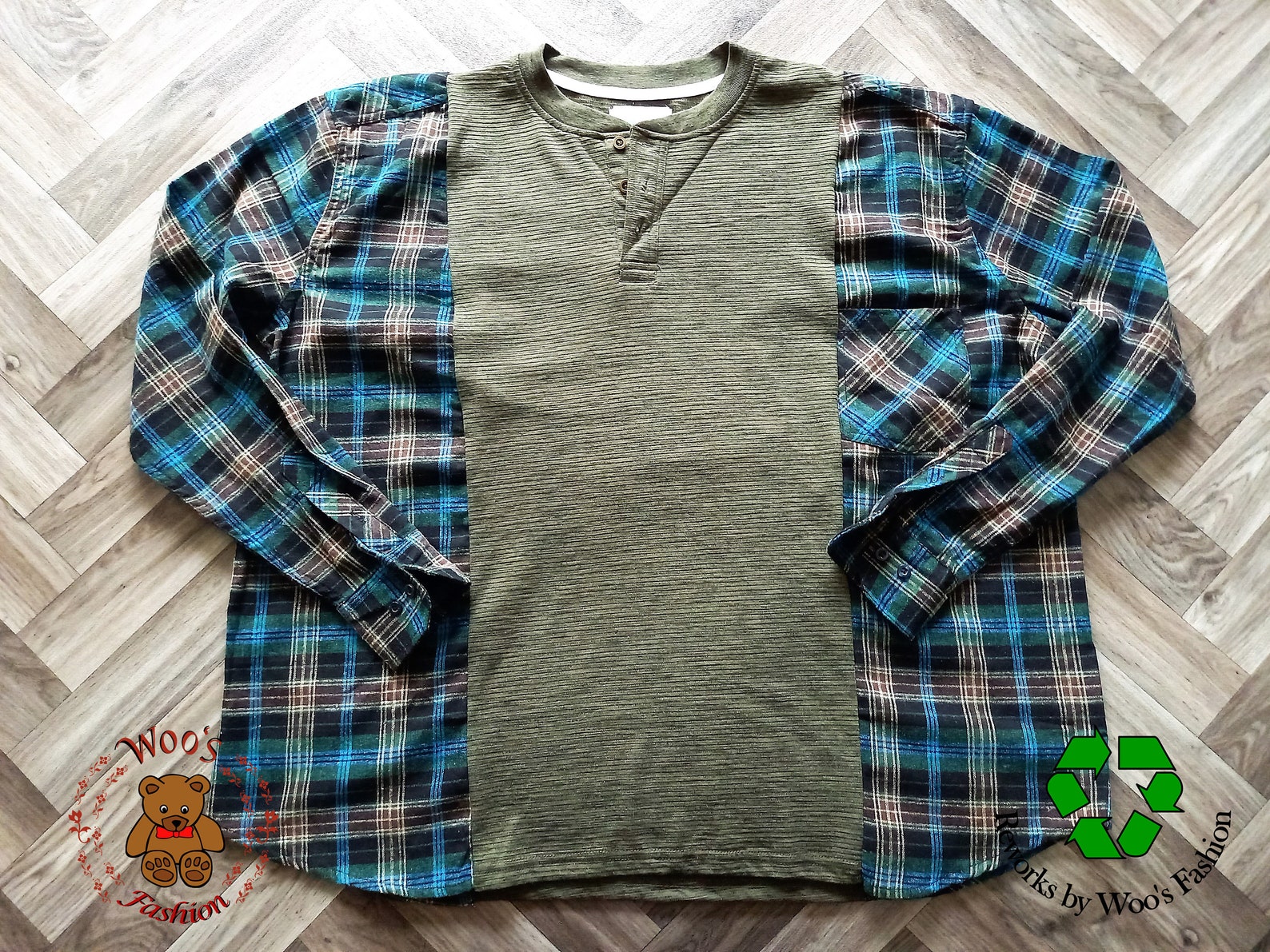 Rework Green Shirt, Reworked Top, Eco Friendly Clothing, Slow Fashion ...