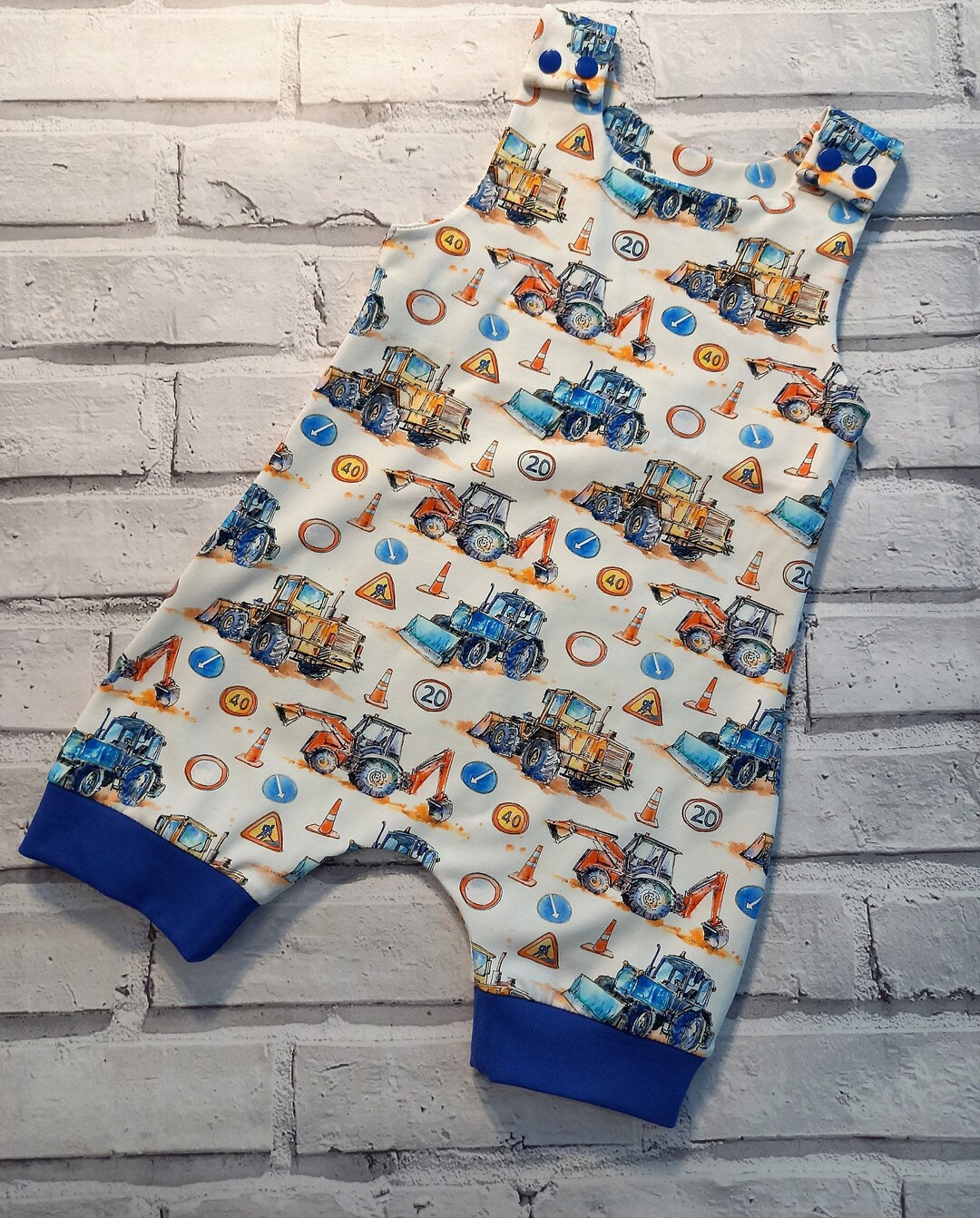 Baby Construction Themed Romper, Boy's Construction Dungarees, Baby ...