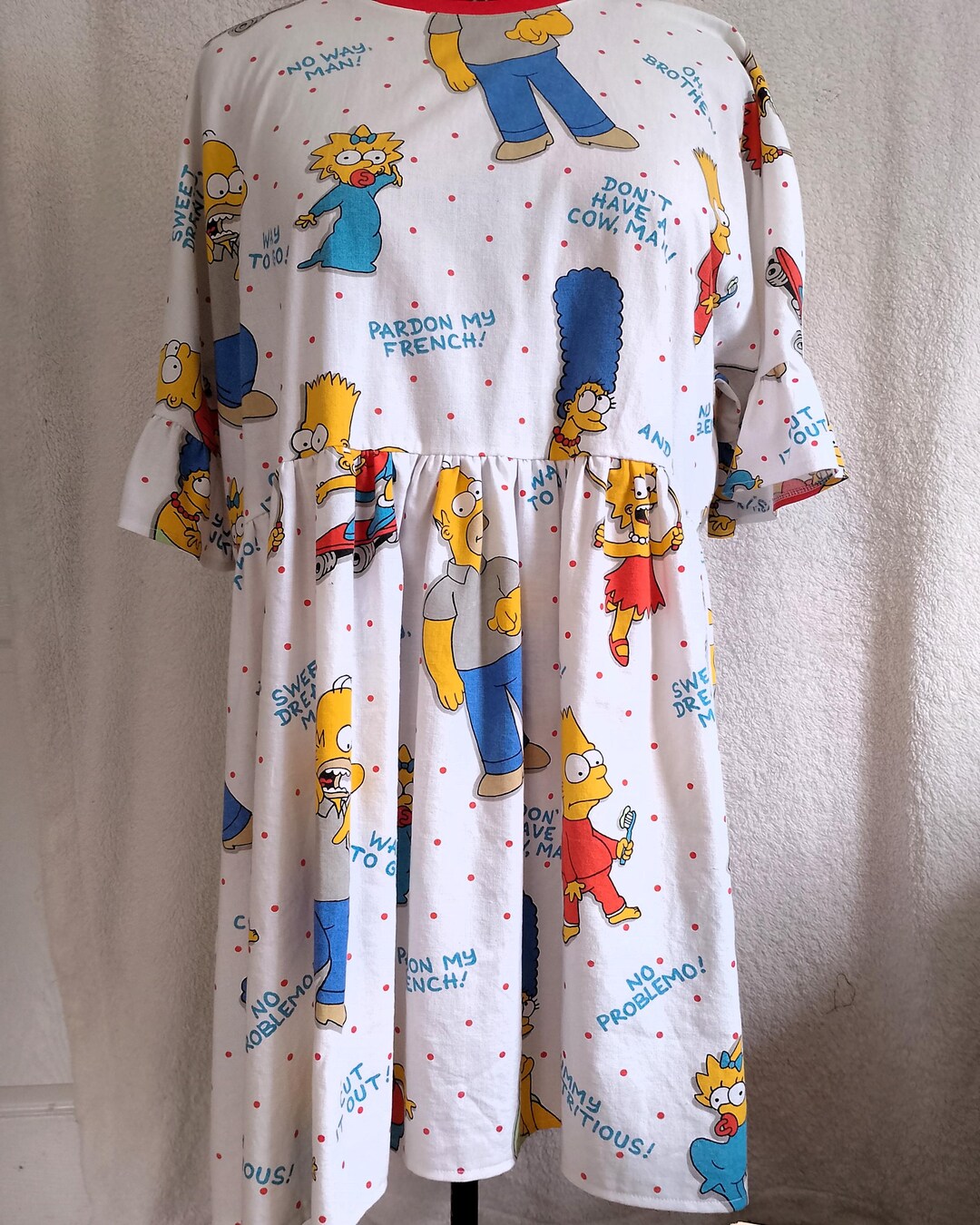 Upcycled Simpsons Themed Smock Dress With Frilly Sleeves, Recycled ...