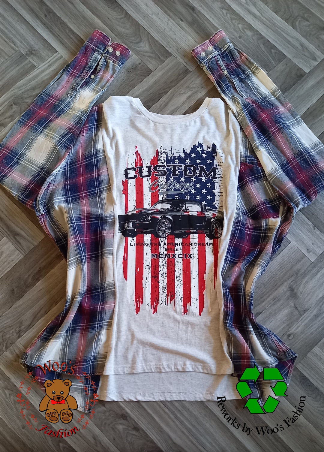 Flannel Rework, Custom Culture T Shirt, Slow Fashion, Sustainable ...