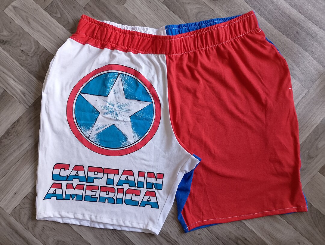 Captain America Shorts Upcycled and Repurposed, Lounge Shorts, Boxer ...