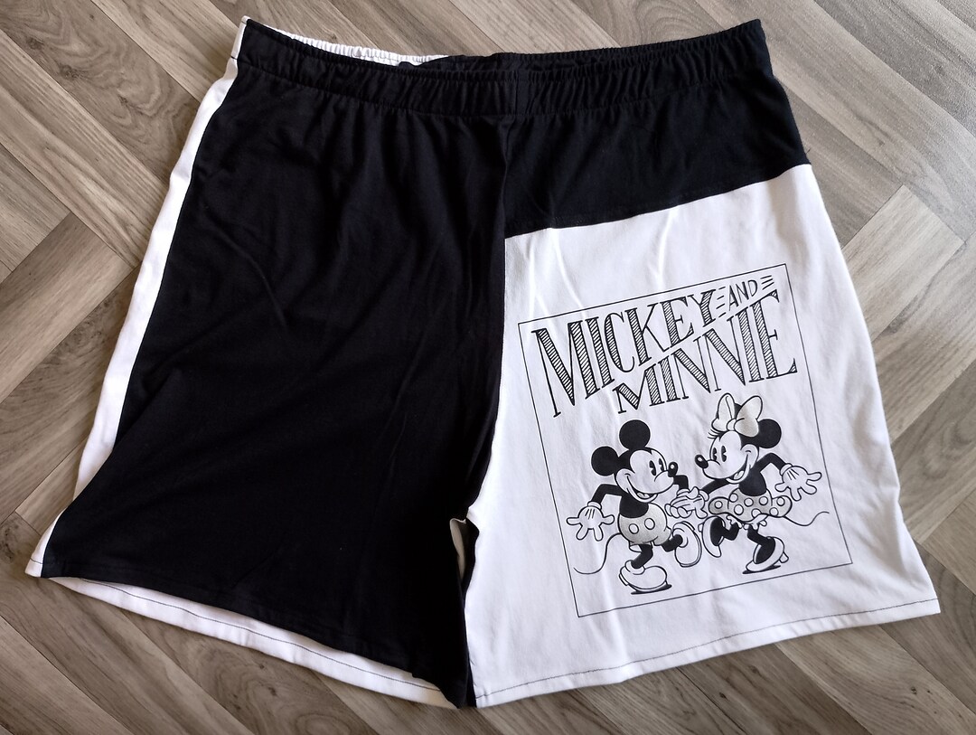Repurposed Clothing, Minnie and Mickey Shorts, Lounge Shorts, Black and ...