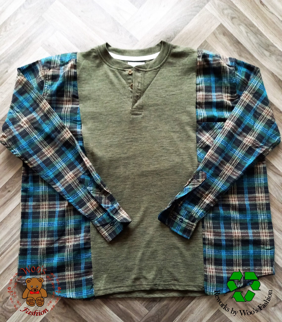 Rework Green Shirt, Reworked Top, Eco Friendly Clothing, Slow Fashion ...