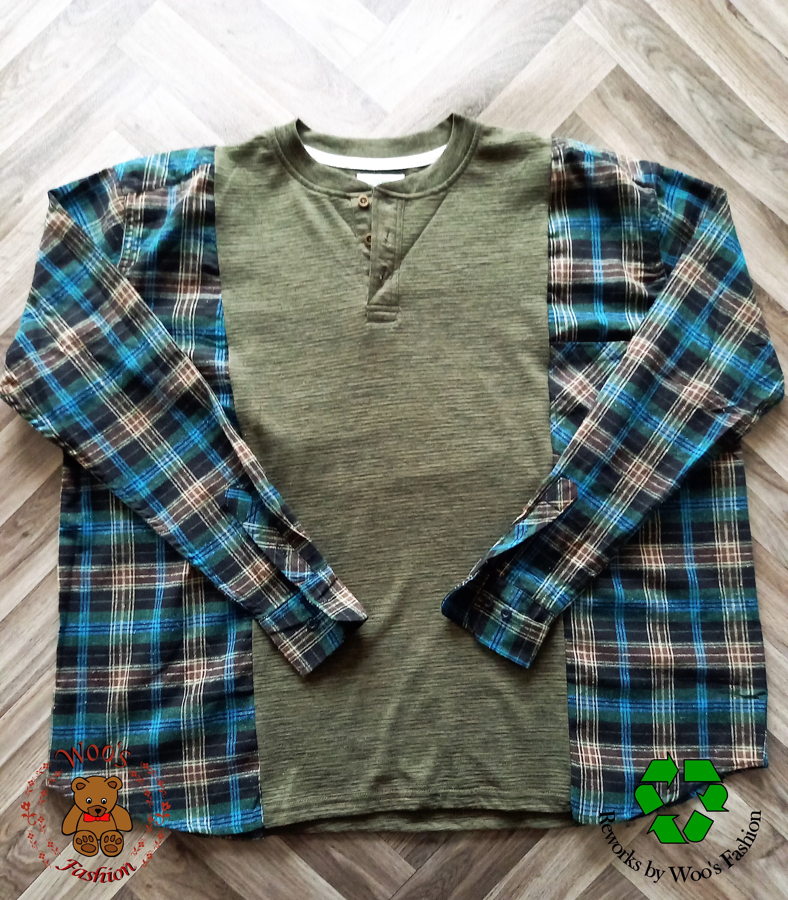 Rework Green Shirt, Reworked Top, Eco Friendly Clothing, Slow Fashion ...