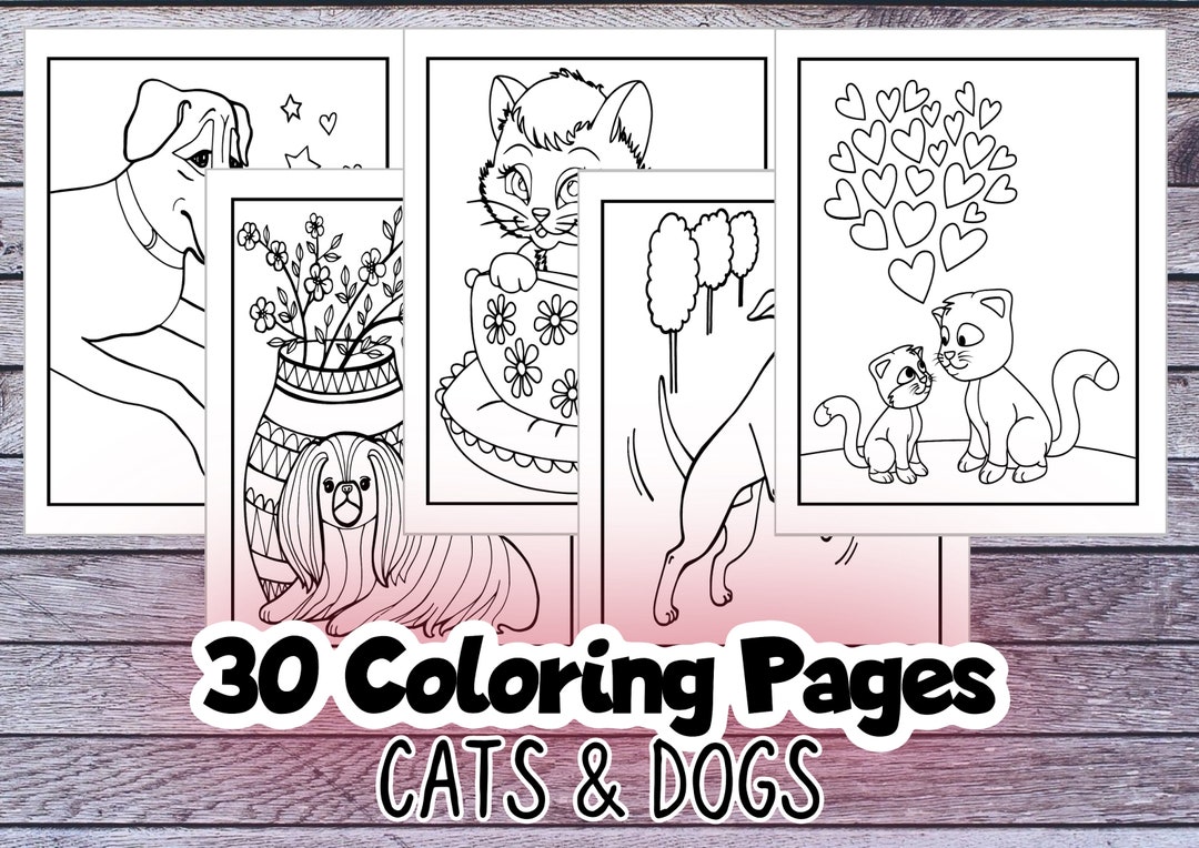30 Cats and Dogs Coloring Pages - Etsy
