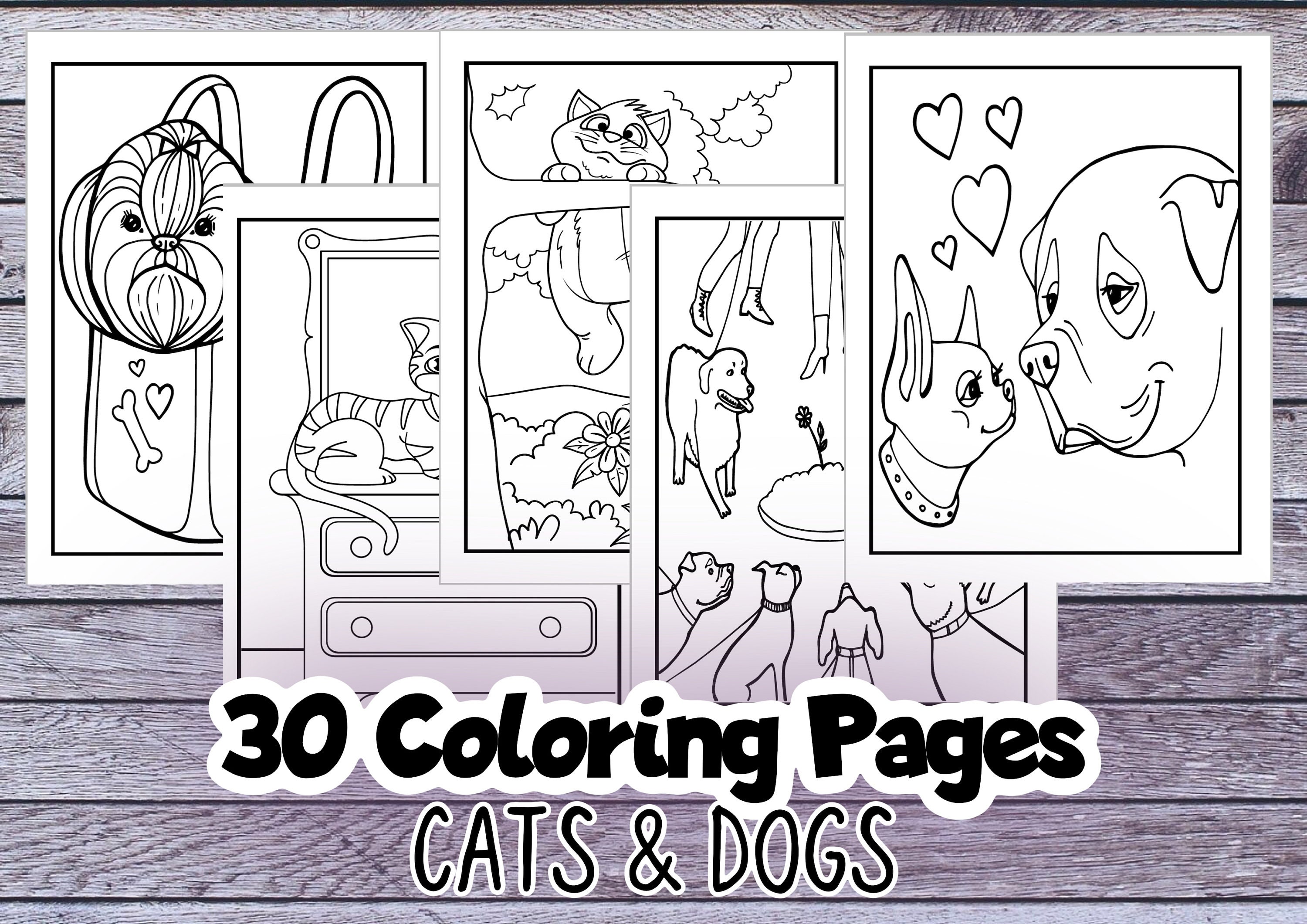 30 Cats and Dogs Coloring Pages - Etsy